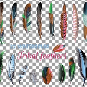 Watercolor Tribal Feathers Clip Art, Colorful Boho Feathers Pack, Bird ...
