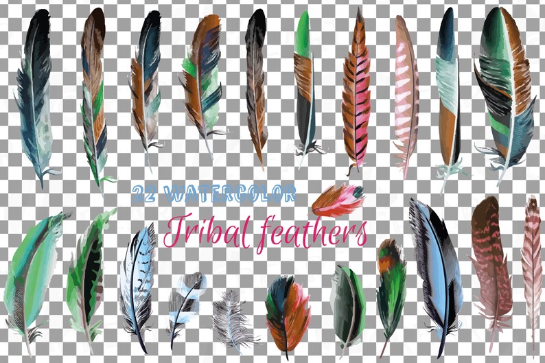 Watercolor Tribal Feathers Clip Art Colorful Boho Feathers | Etsy