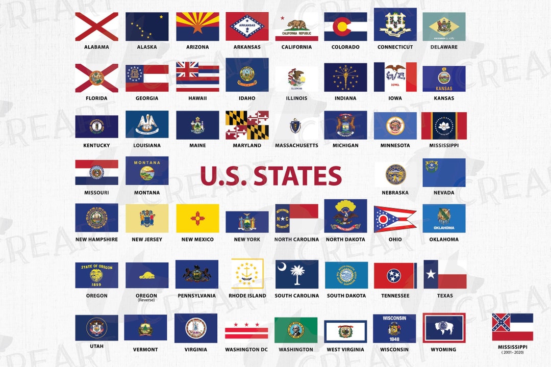 Usa Capital And States Flags Collection For Print 50 Us State Flags