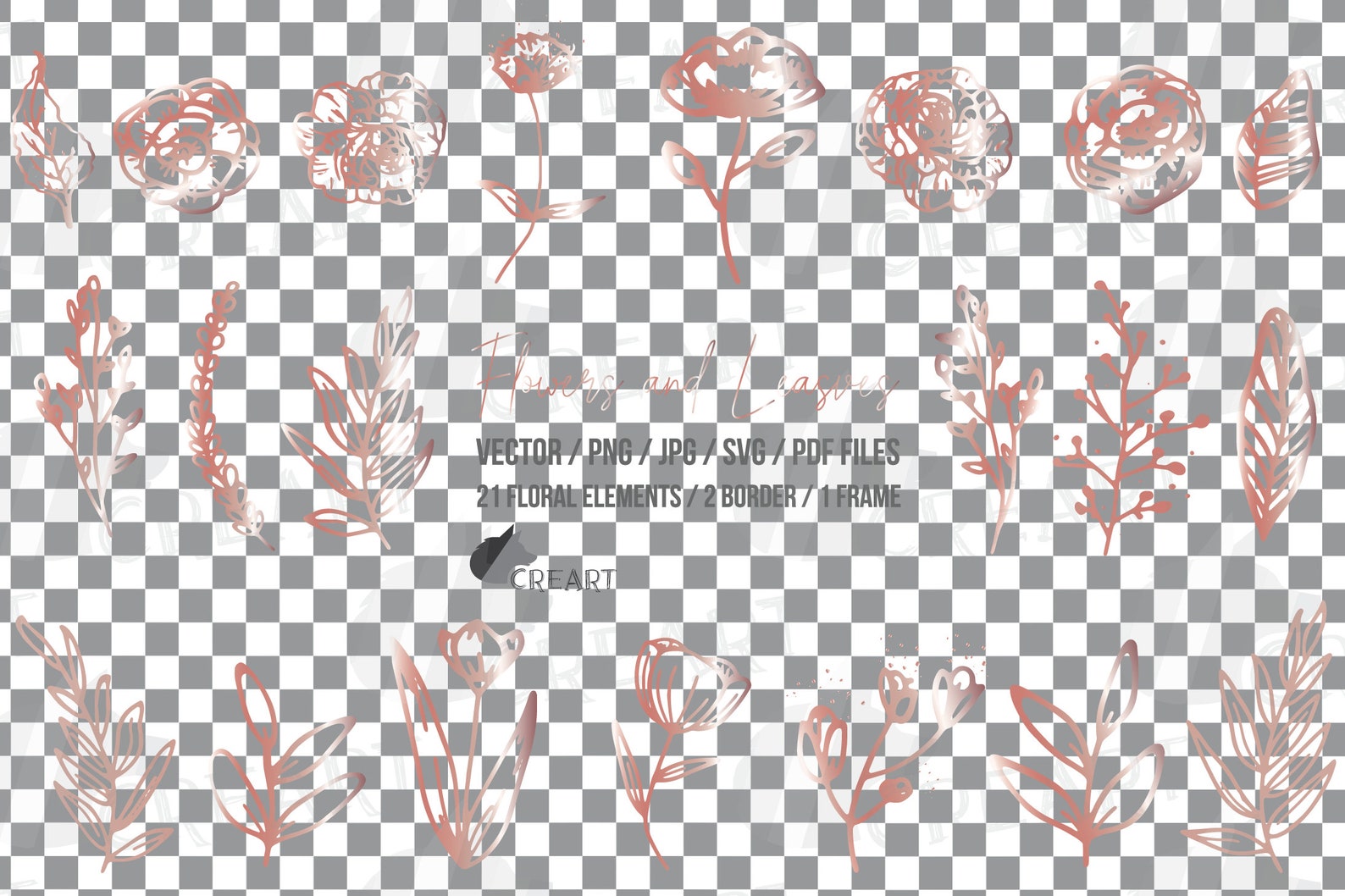 Rose Gold flowers and leaves clip art. Floral rosegold frame | Etsy