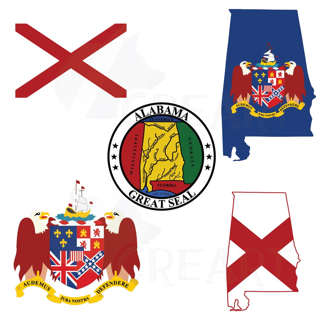 Alabama State Map, Flag and Seal Clipart Collection. AI, Eps, Dxf, Png ...