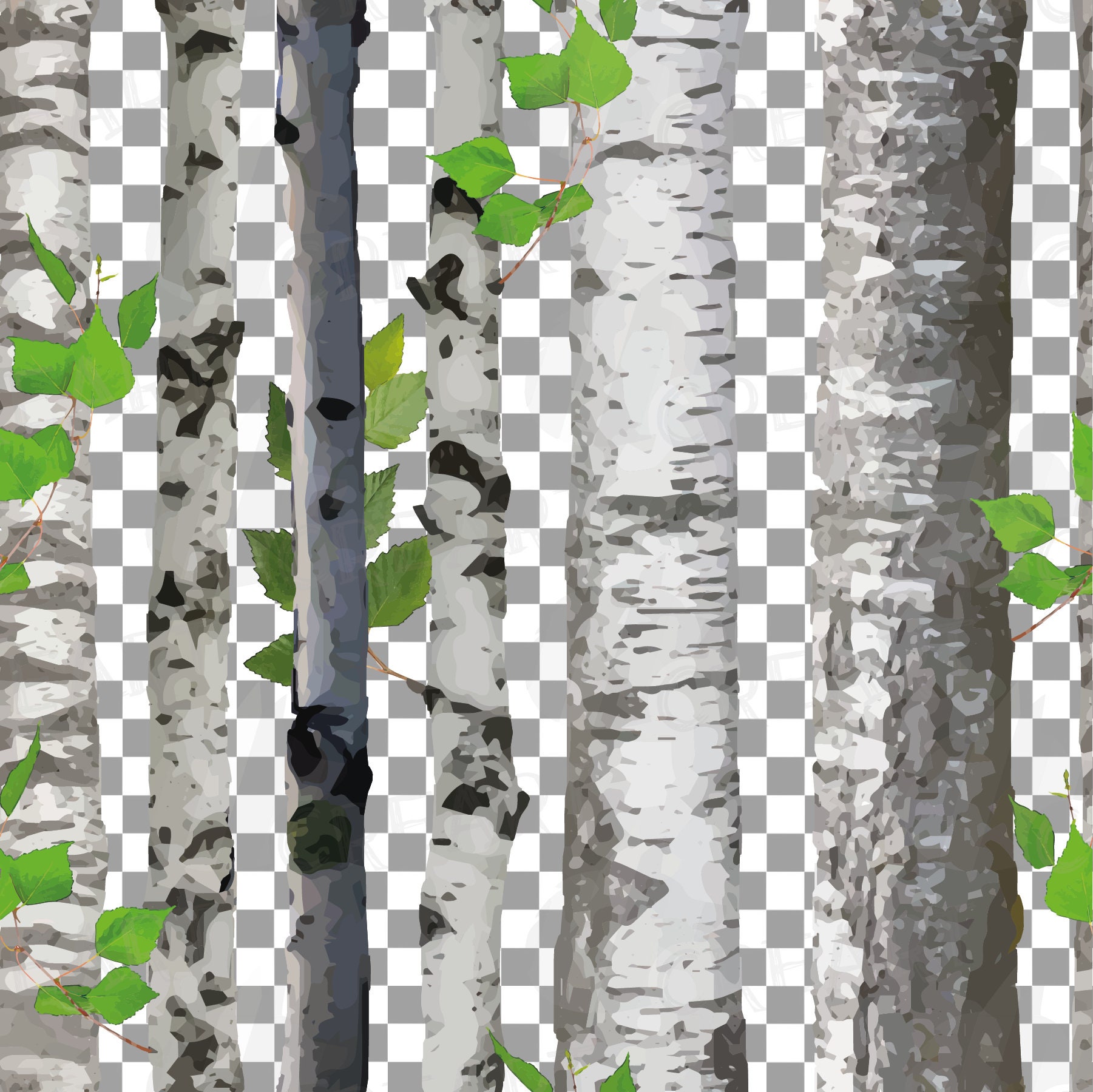 Watercolor Birch Tree Pattern: Seamless Vector Digital Paper (digital ...