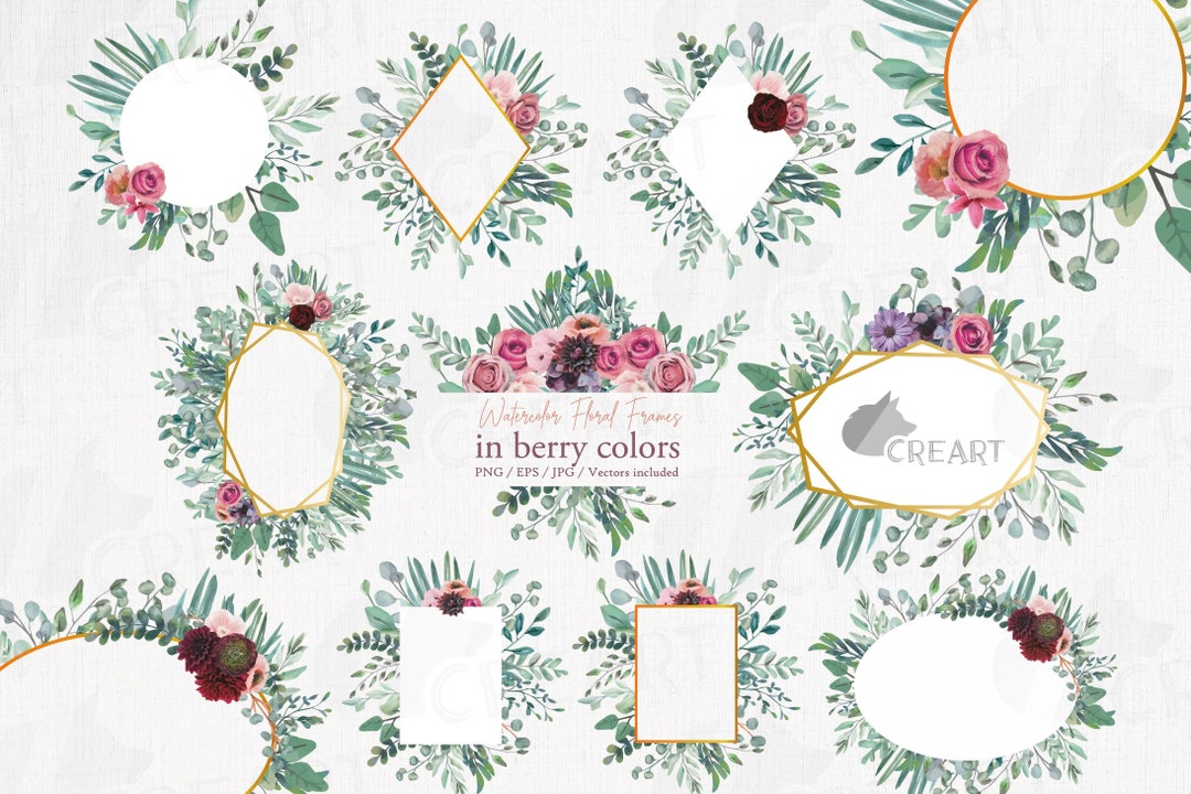 Bridal Shower Borders on Summer Berry Colors Clip Art. Watercolor ...