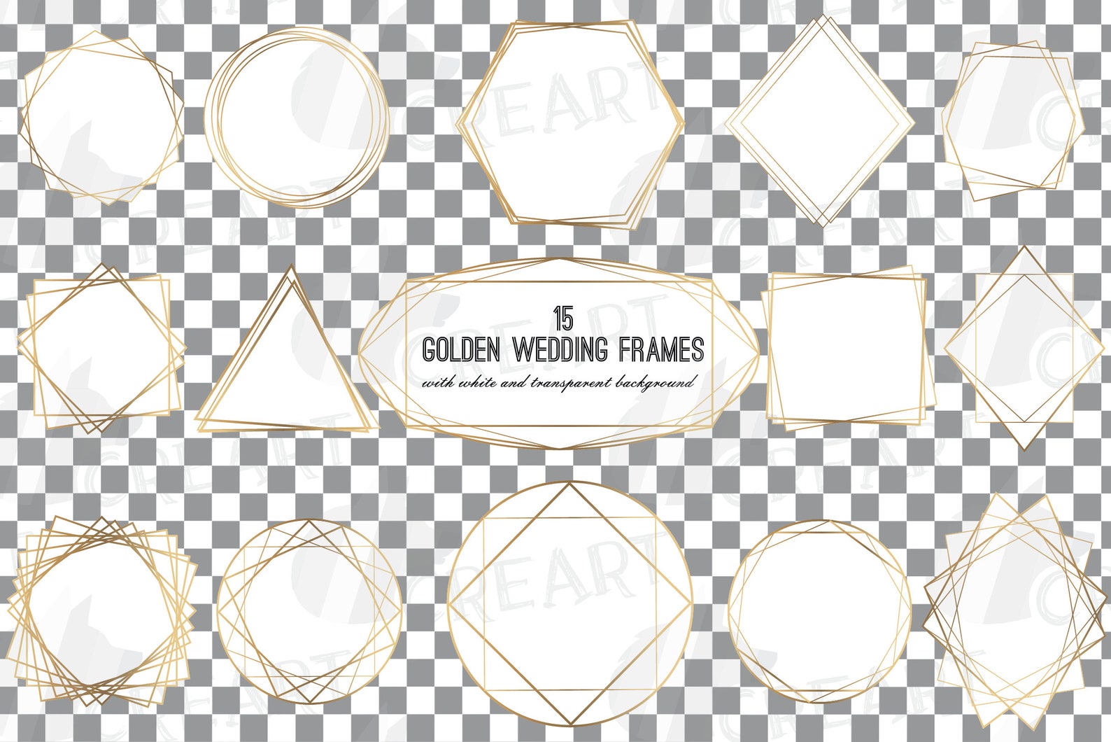 Geometric Lineal Golden Decor Frames Clip Art. Elegant Wedding - Etsy