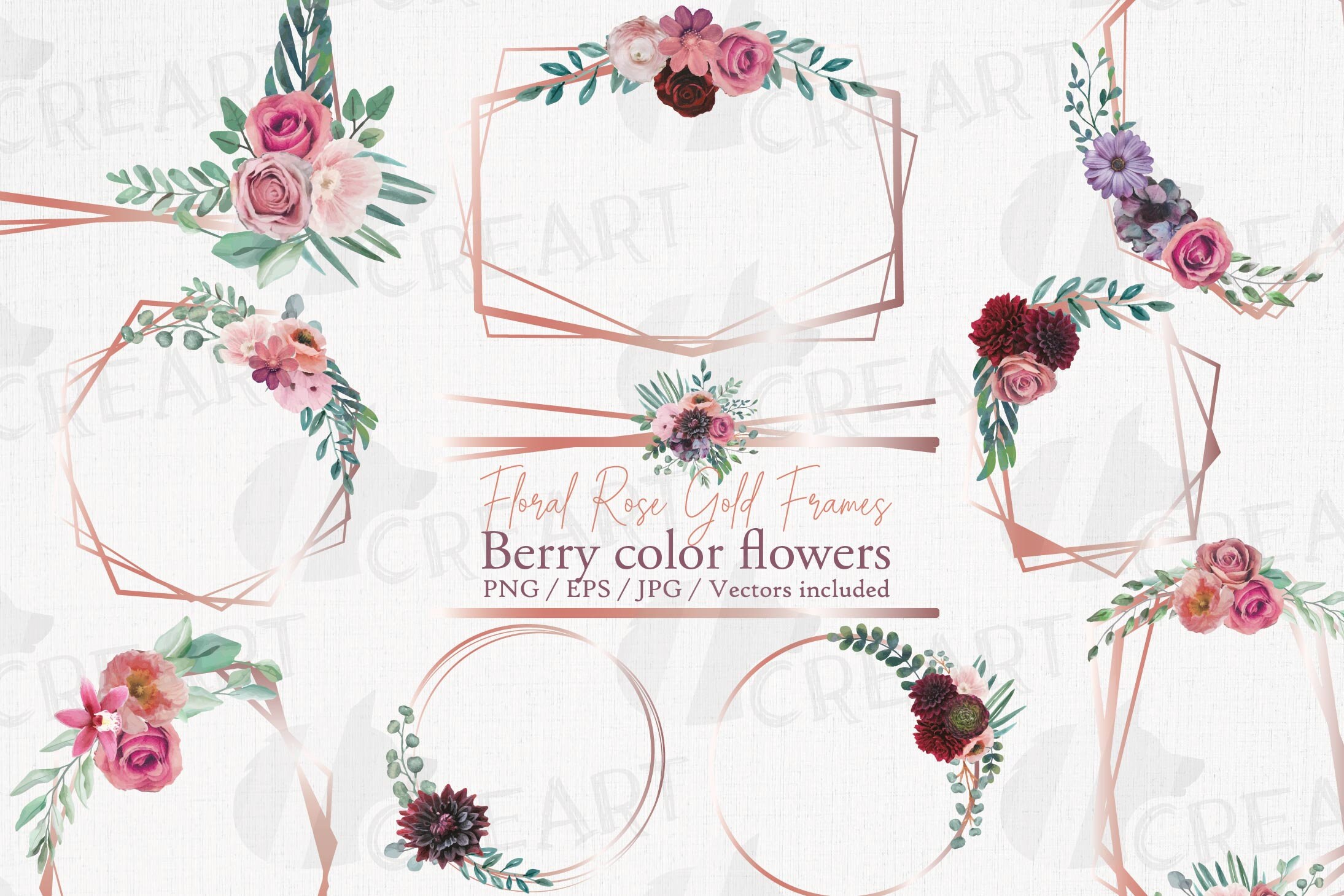 Rose Gold Floral Frames. Berry Color Flower Bouquets - Etsy UK