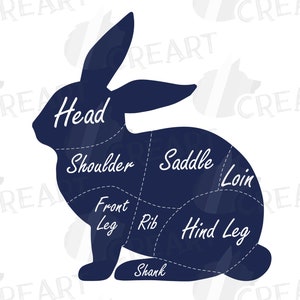 Butcher Rabbit Diagram Clip Art. Printable Rabbit Chart, Rabbit Cuts ...