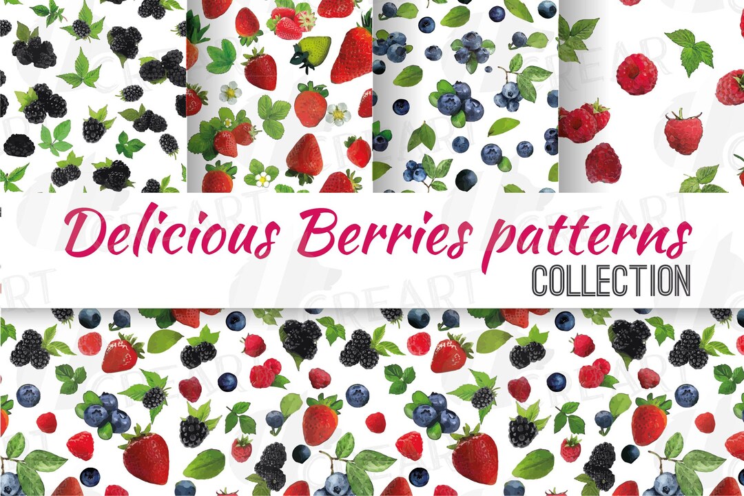 Delicious Berries Seamless Pattern, Berries Digital Paper, Strawberry ...