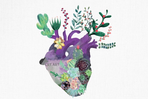 Succulent and Cactus Floral Anatomical Heart Decor Design. | Etsy