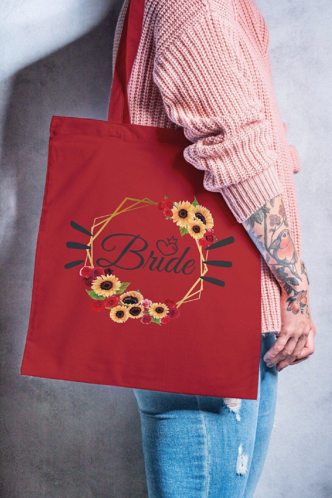 Sunflower and Red Roses Frames of Bride Squad, Bridesmaid, Maid of ...