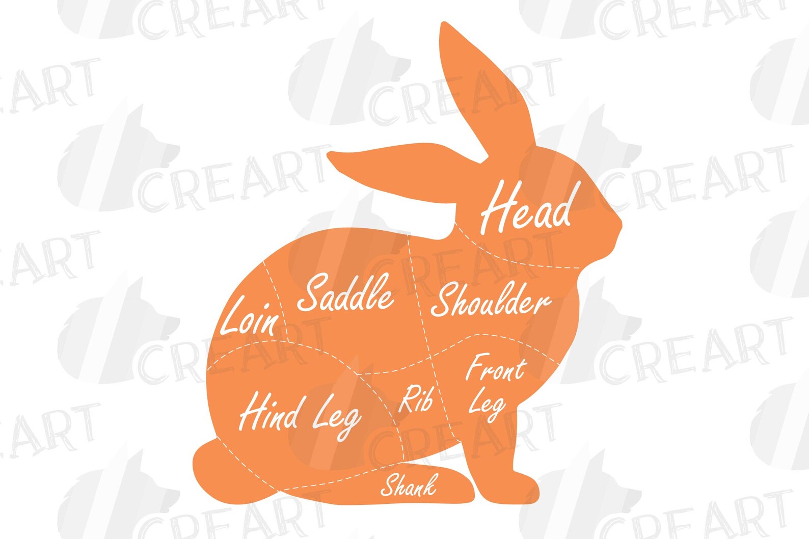 Butcher rabbit diagram clip art. Printable rabbit chart | Etsy