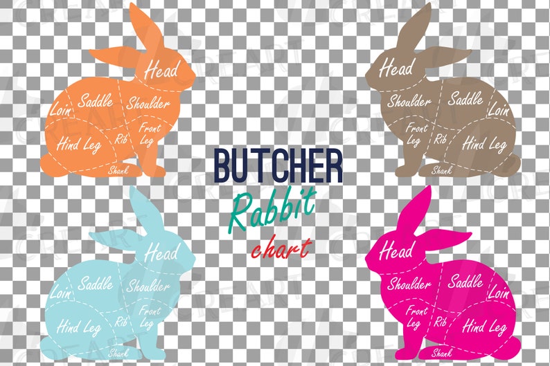 Butcher rabbit diagram clip art. Printable rabbit chart | Etsy