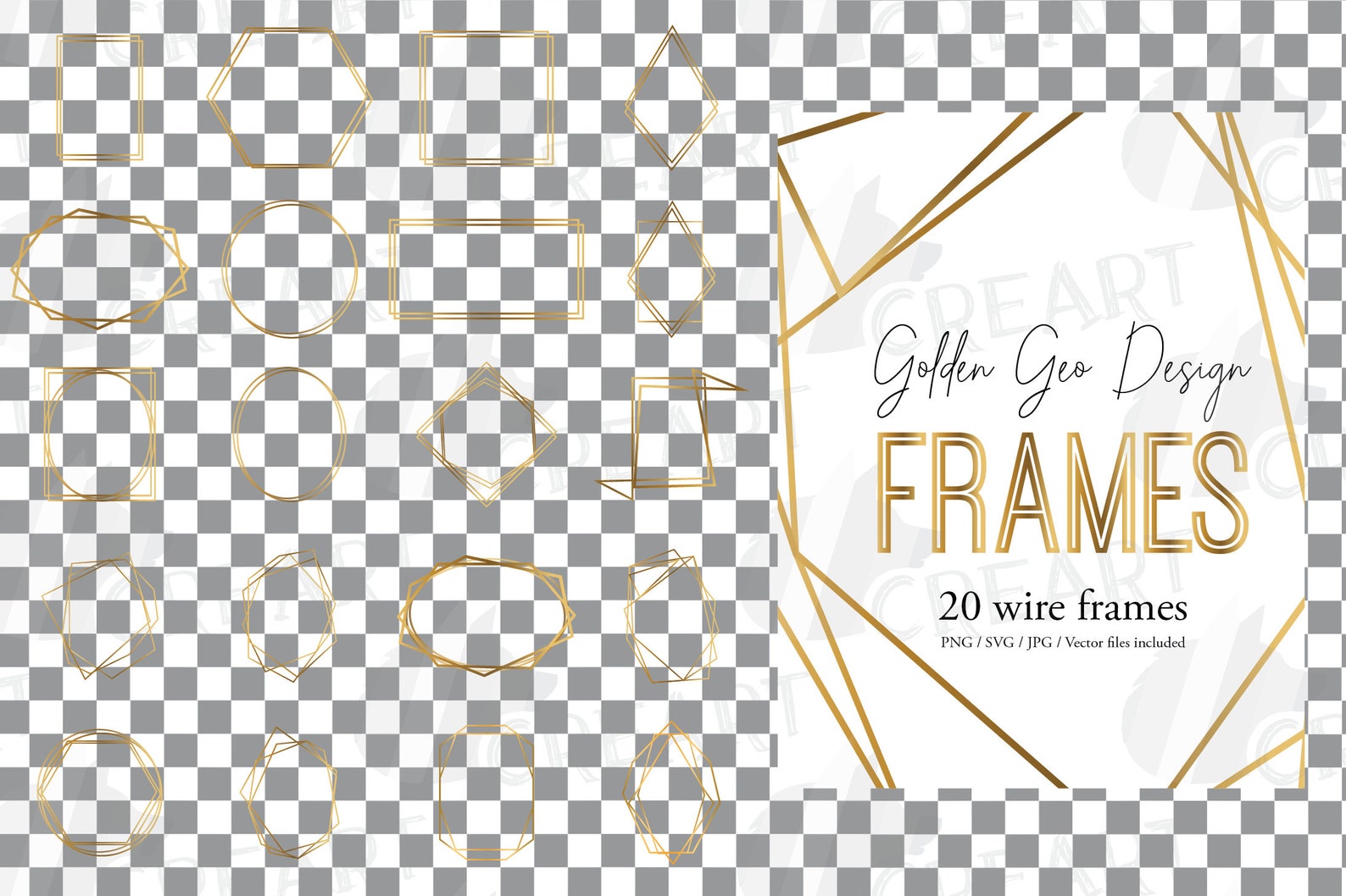Golden Geometric Frames Clip Art. Wedding Geo Borders | Etsy