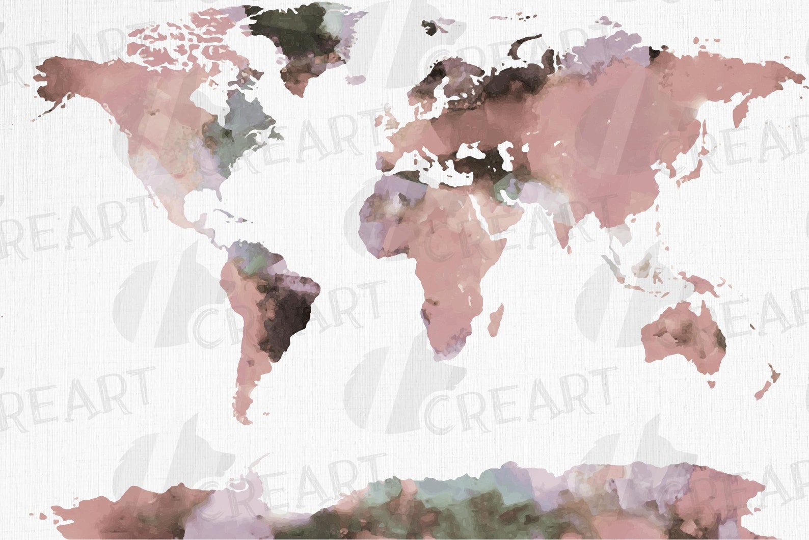 Blush Watercolor World Map. Blush Pink Map digital clip art | Etsy