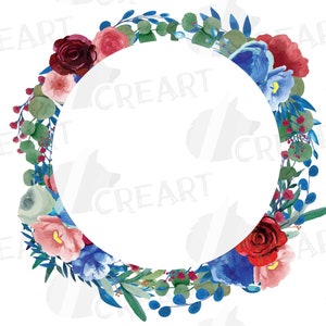 Watercolor Floral Wedding Wreaths and Frames Clip Art. Printable Bridal ...