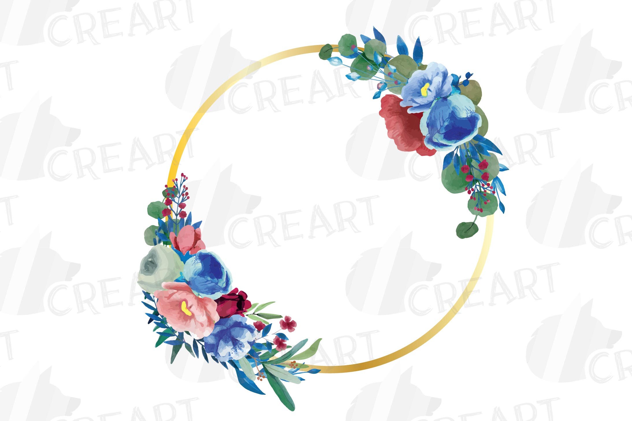 Watercolor Floral Wedding Wreaths and Frames Clip Art. Printable Bridal ...
