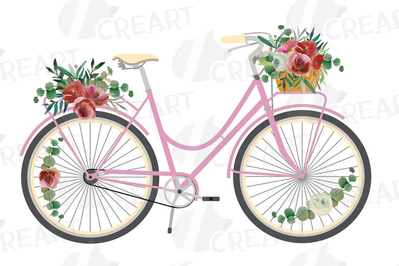 Bohemian Floral Bicycles Design Clip Art Pack. Burgundy Red | Etsy