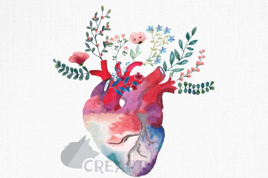 Flowering Anatomical Heart Valentine's Day Card Design. Floral Human ...