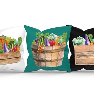 Watercolor Farm Fresh Vegetables and Fruits in Wooden Boxes Kitchen ...