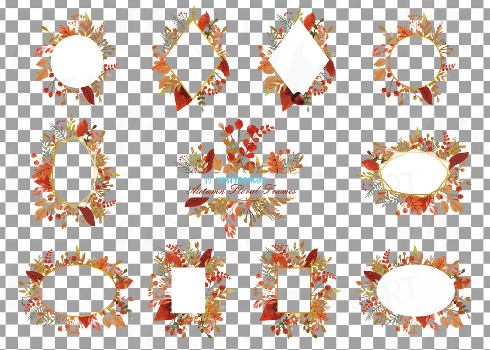 Autumn Frames Watercolor Clip Art Pack Fall Leaves Design - Etsy