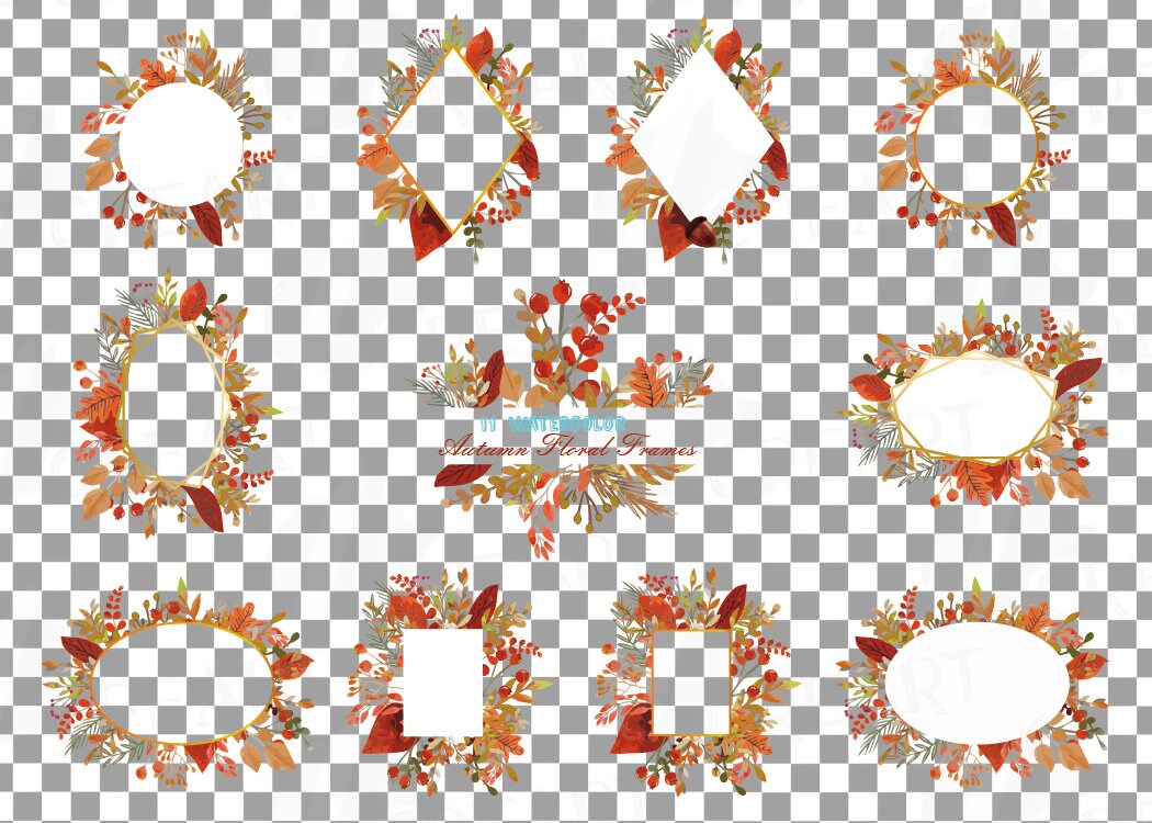 Autumn Frames Watercolor Clip Art Pack Fall Leaves Design - Etsy