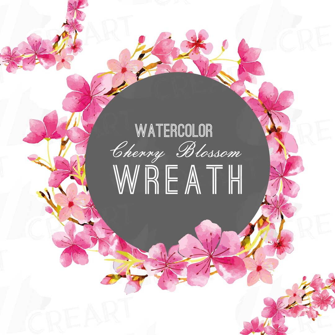 Watercolor Cherry Blossom Wreath Clipart: Valentine Wedding (digital ...