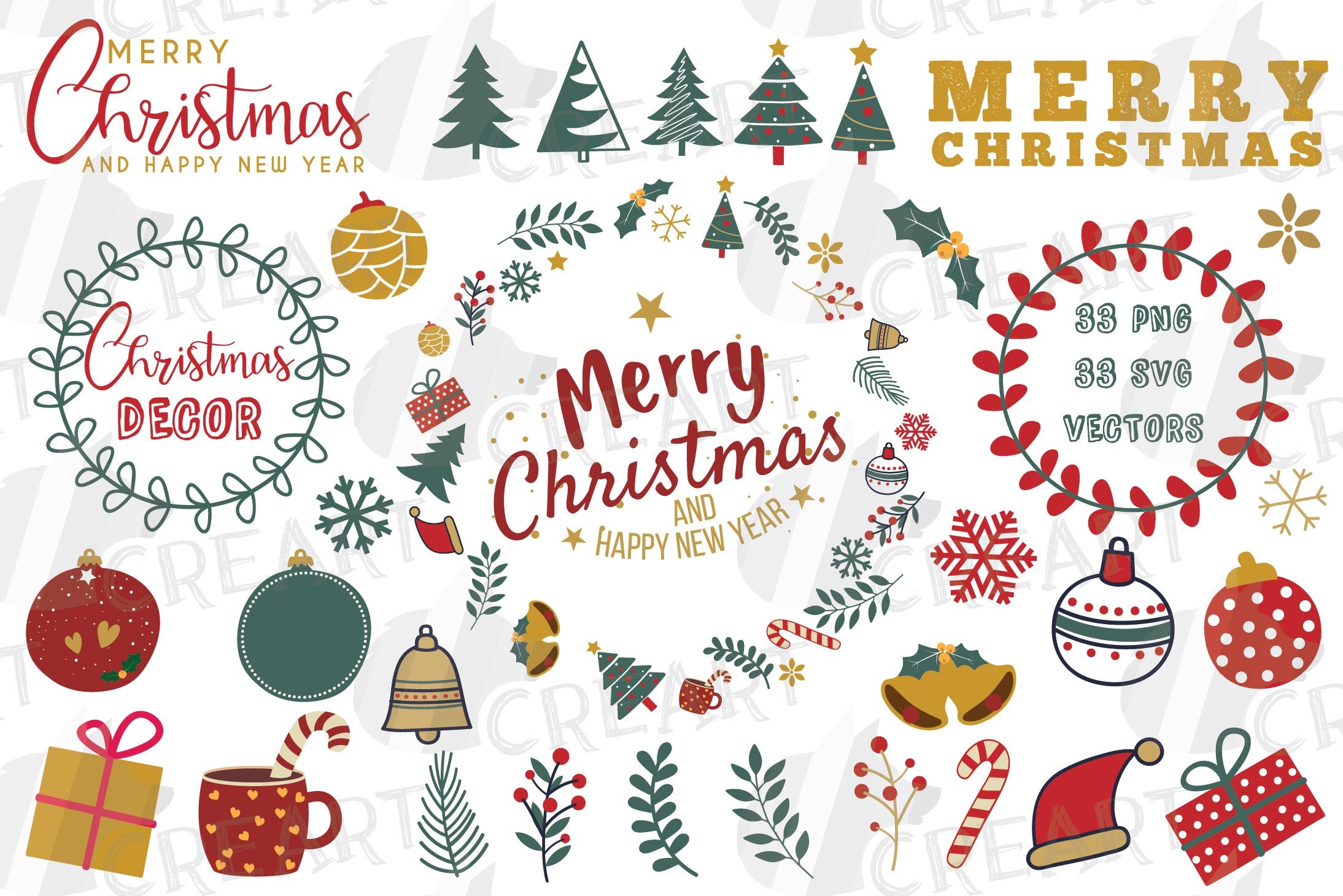 Christmas Elements printable clip art pack printable Merry | Etsy