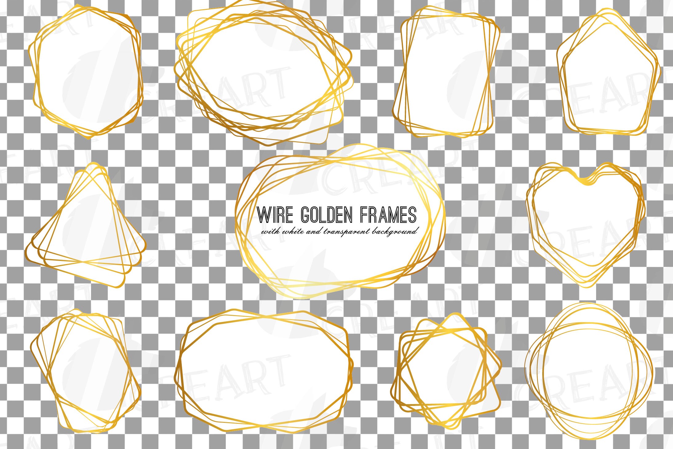 Golden wire frames lineal frames clip art wedding | Etsy