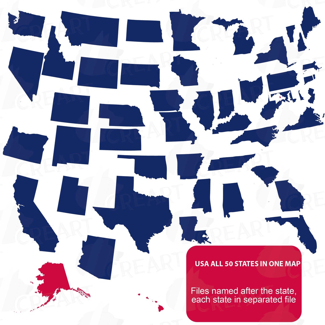 United States Printable Vector Map Clip Art. USA Wall Decor | Etsy