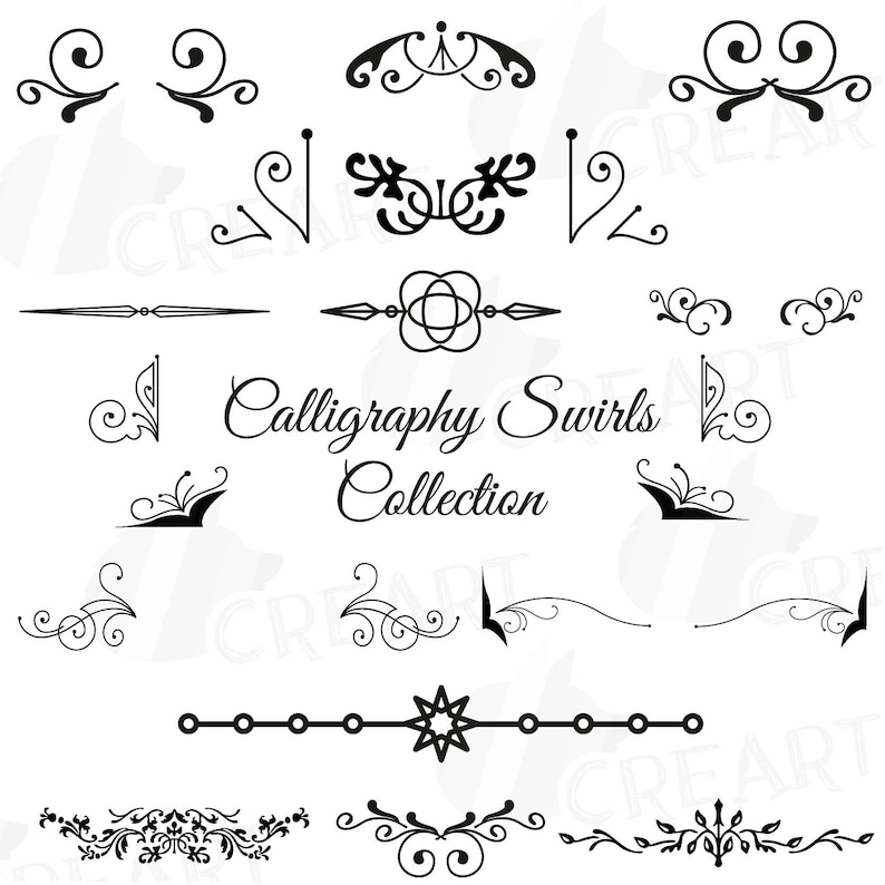Calligraphy Swirls Clip Art Calligraphic Doodles - Etsy