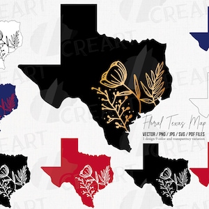 Floral Texas Map Silhouette Cutting Svg. Texas State Map With Flowers ...