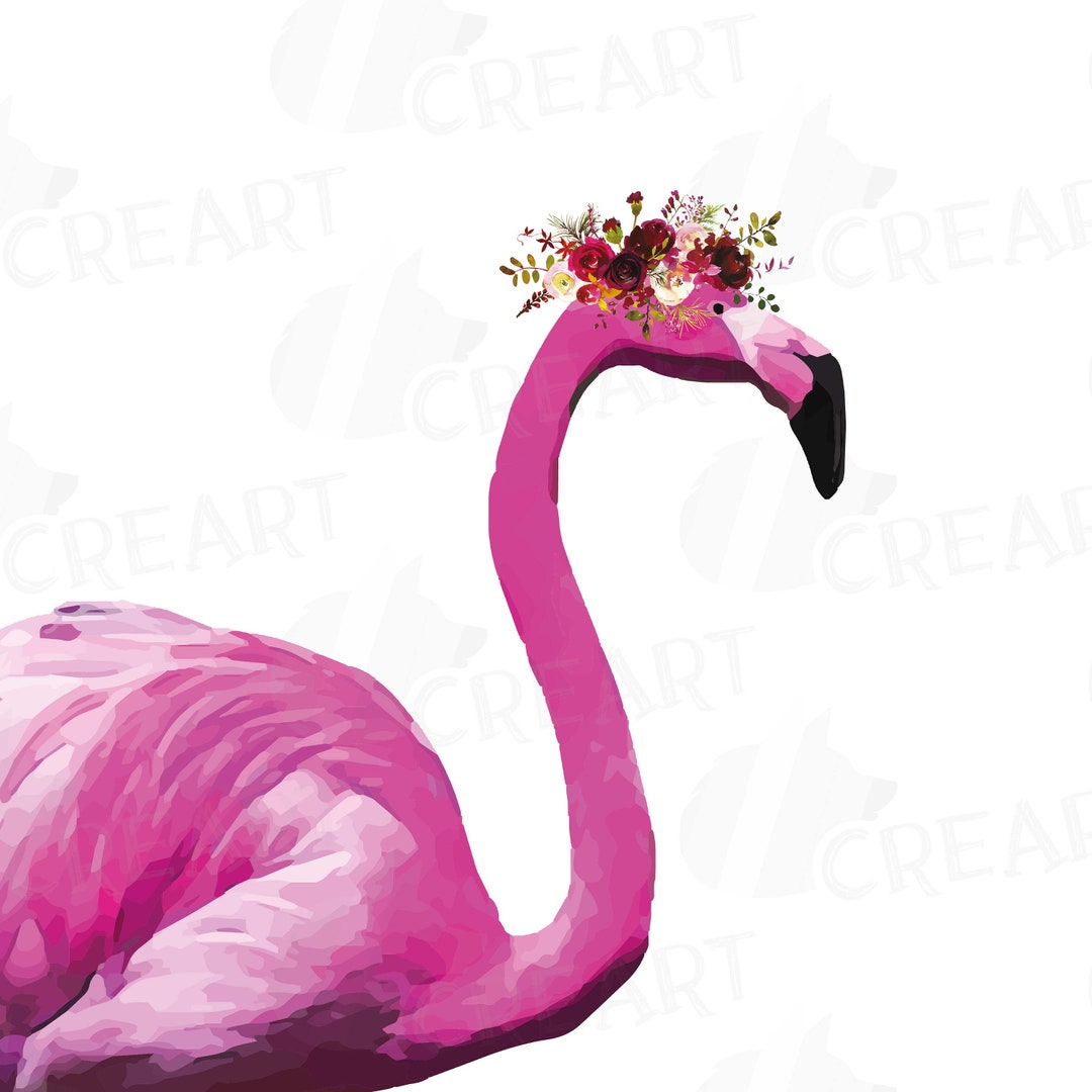Watercolor Floral Pink Flamingo Clip Art, Tribal Boho Flamingo ...