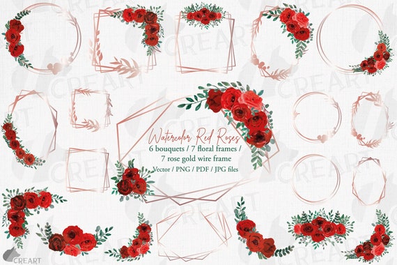 Red Rose Wedding Floral Templates. Watercolor True Red Rose | Etsy