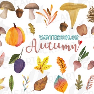 Printable Autumn Watercolor Decor Elements. Leaves, Acorn, Mushroom ...