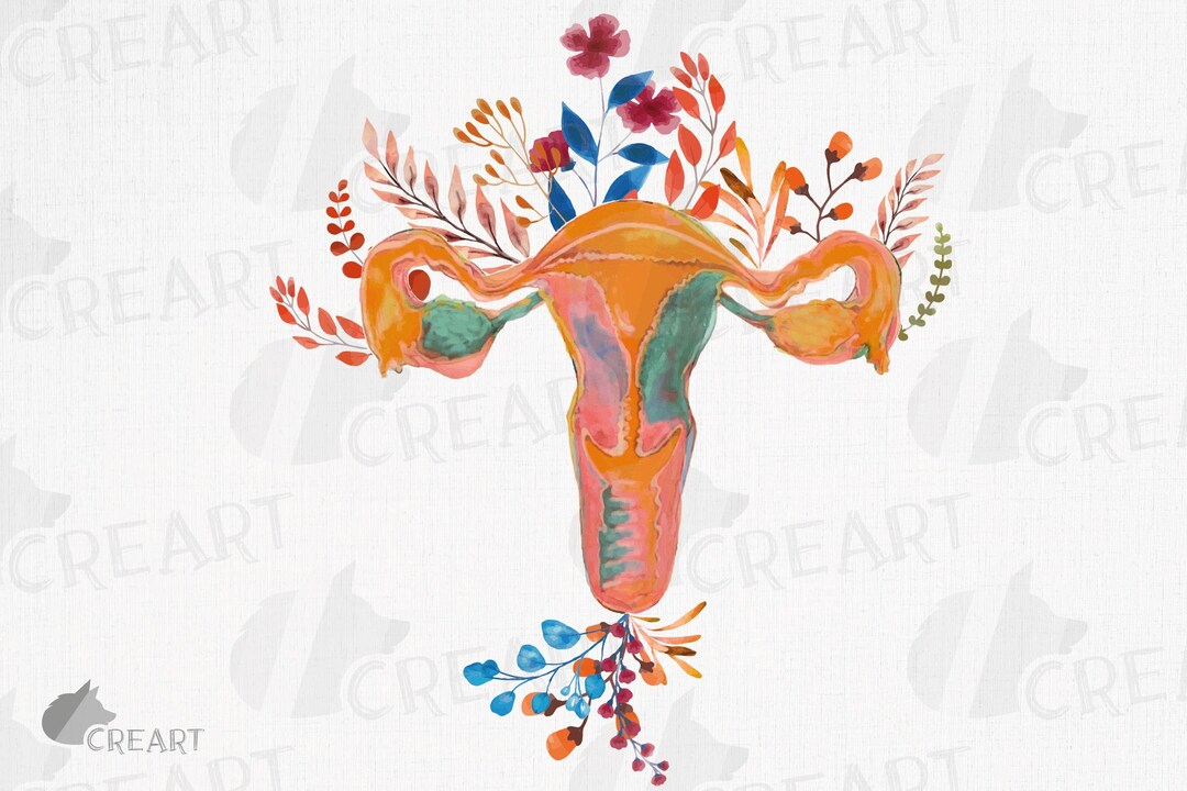Watercolor Autumn Floral Uterus. Printable Flower Woman Reproductive ...