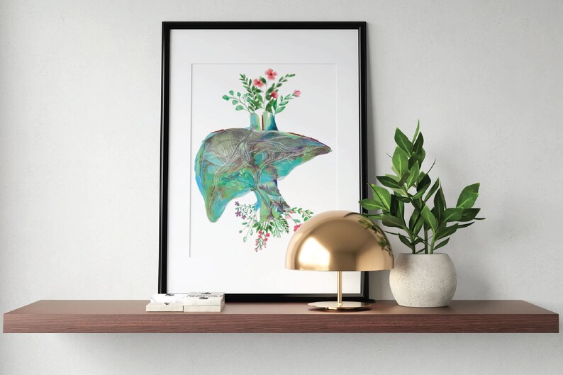 Floral Anatomical Liver Decor Design. Floral Human Liver Gift | Etsy