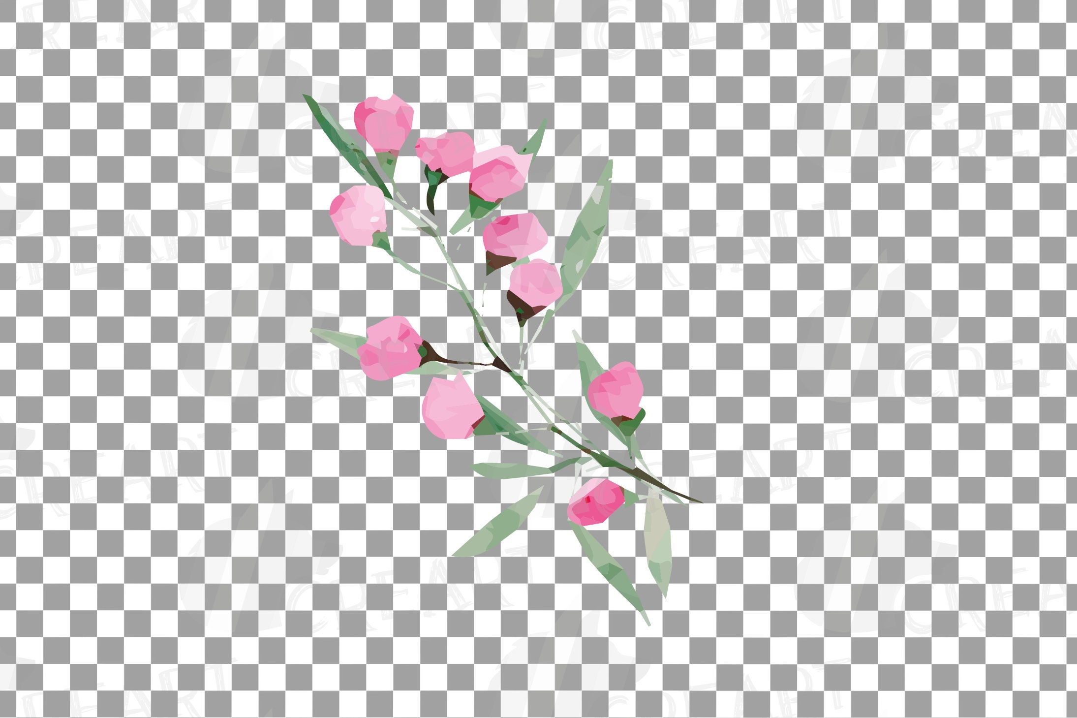 Watercolor Pink Floral Elements and Green Leaves Clip Art Pack. Eps ...