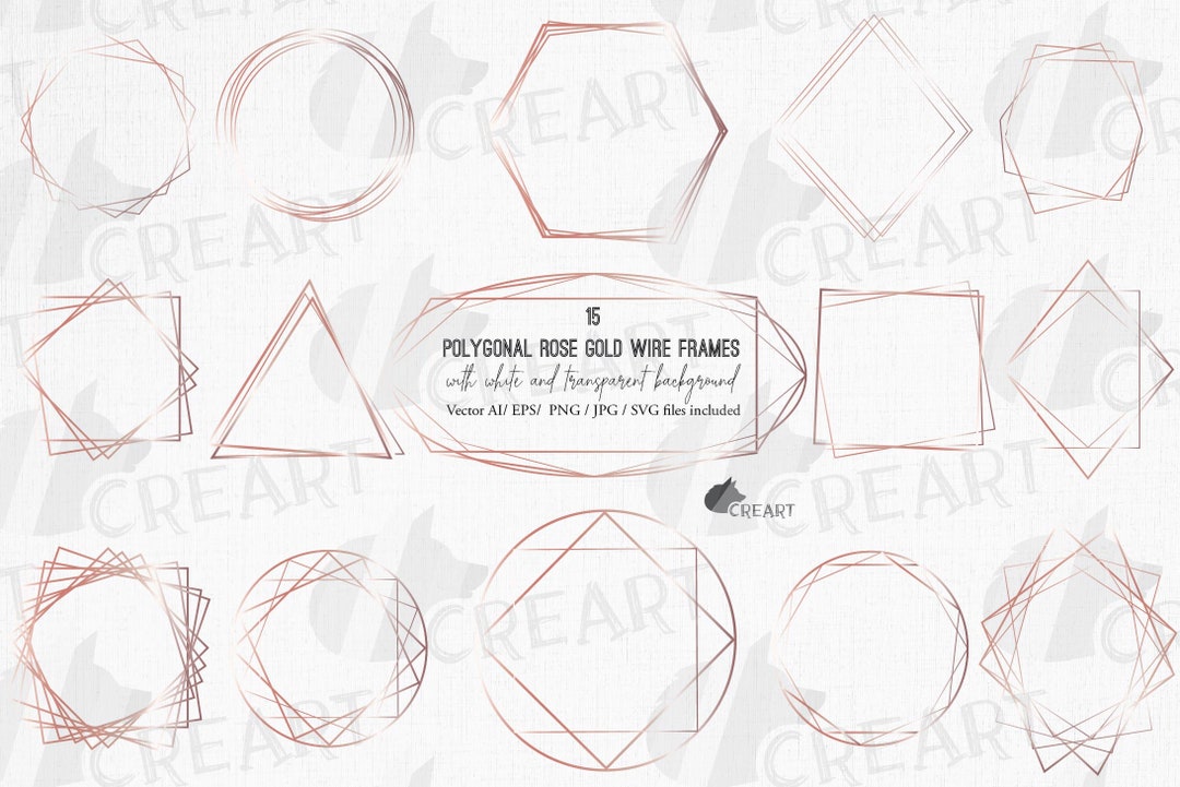 Rose Gold Geometric Frames: Wedding Invitation Clip Art (PNG, JPG, SVG ...