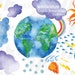 Watercolor Weather Elements Clip Art Pack. Earth, Moon, Sun, Clouds ...