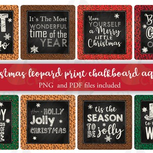 Christmas Squares Leopard Print Chalkboard Cards Clip Art. - Etsy