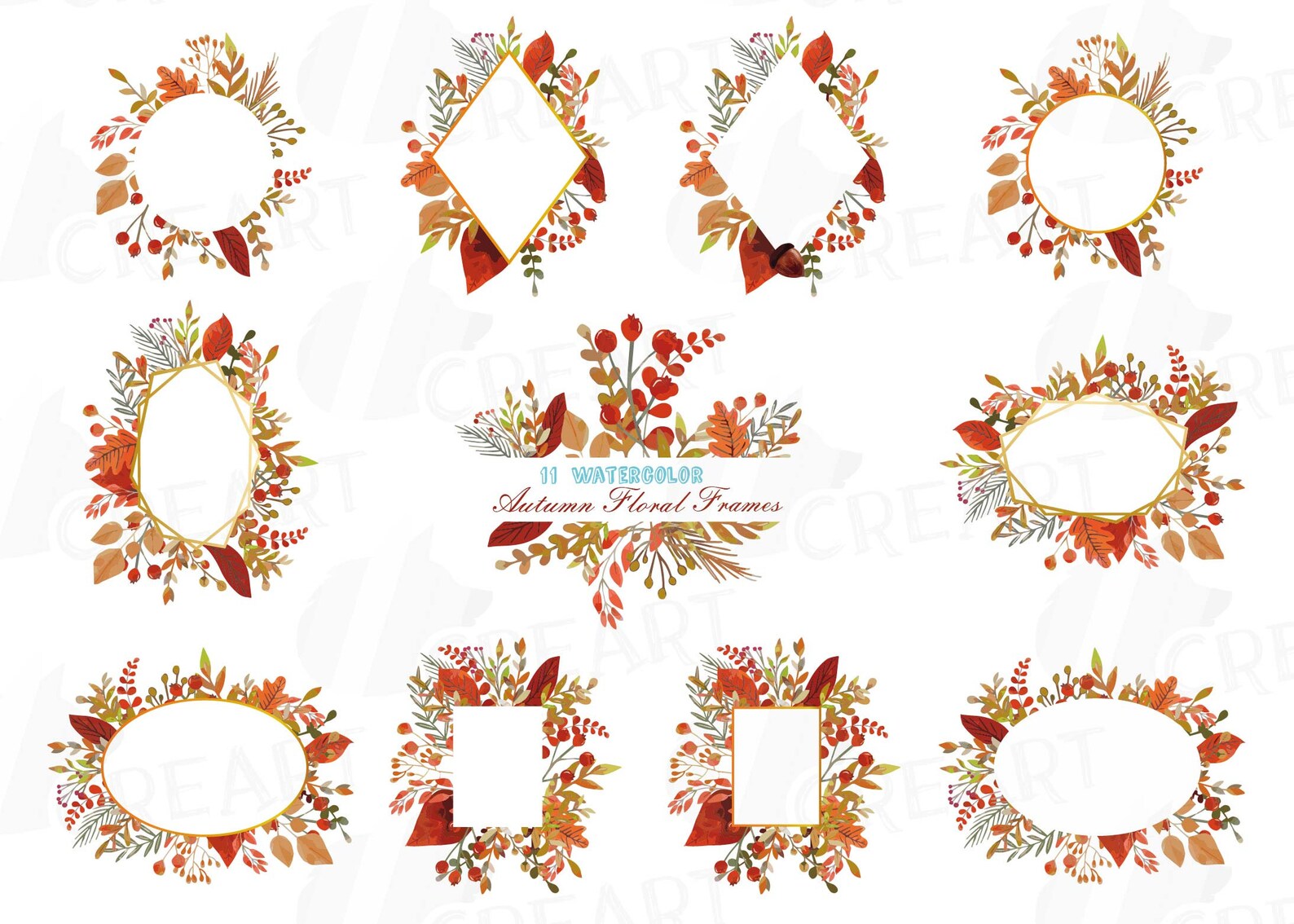 Autumn Frames Watercolor Clip Art Pack Fall Leaves Design - Etsy