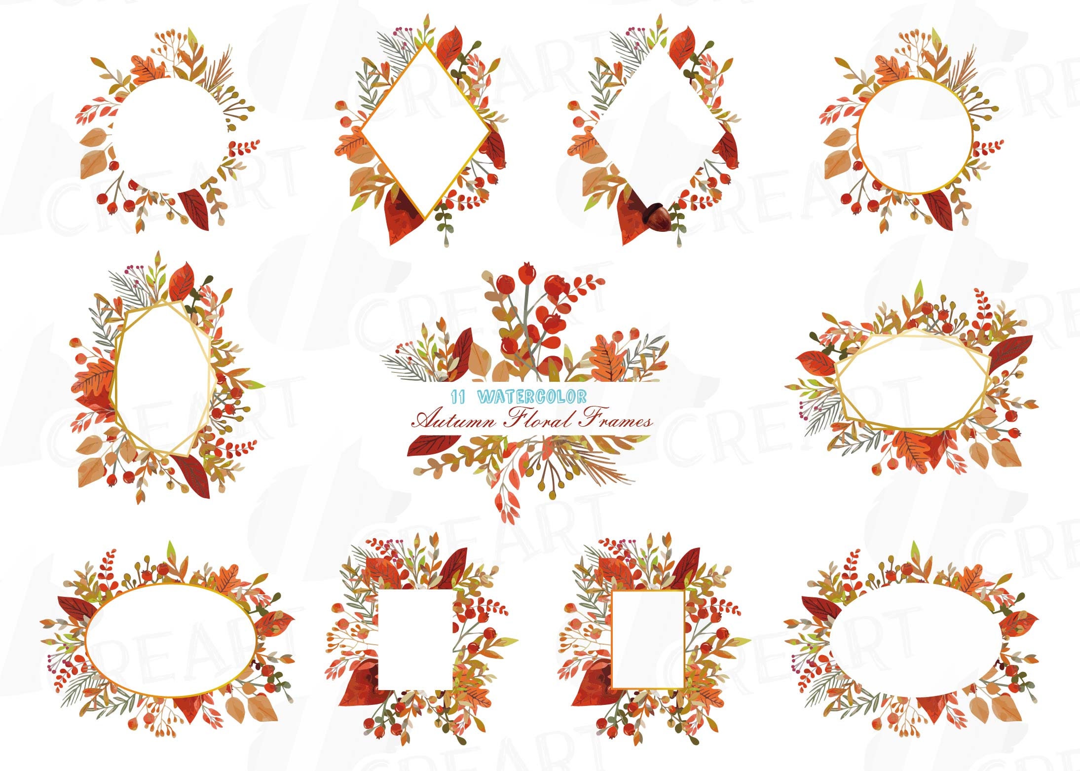 Autumn Frames Watercolor Clip Art Pack Fall Leaves Design - Etsy