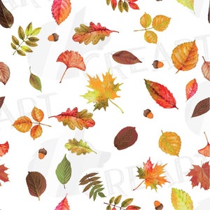 Watercolor Fall Leaves Printable Digital Paper. Colorful Autumn Leafs ...