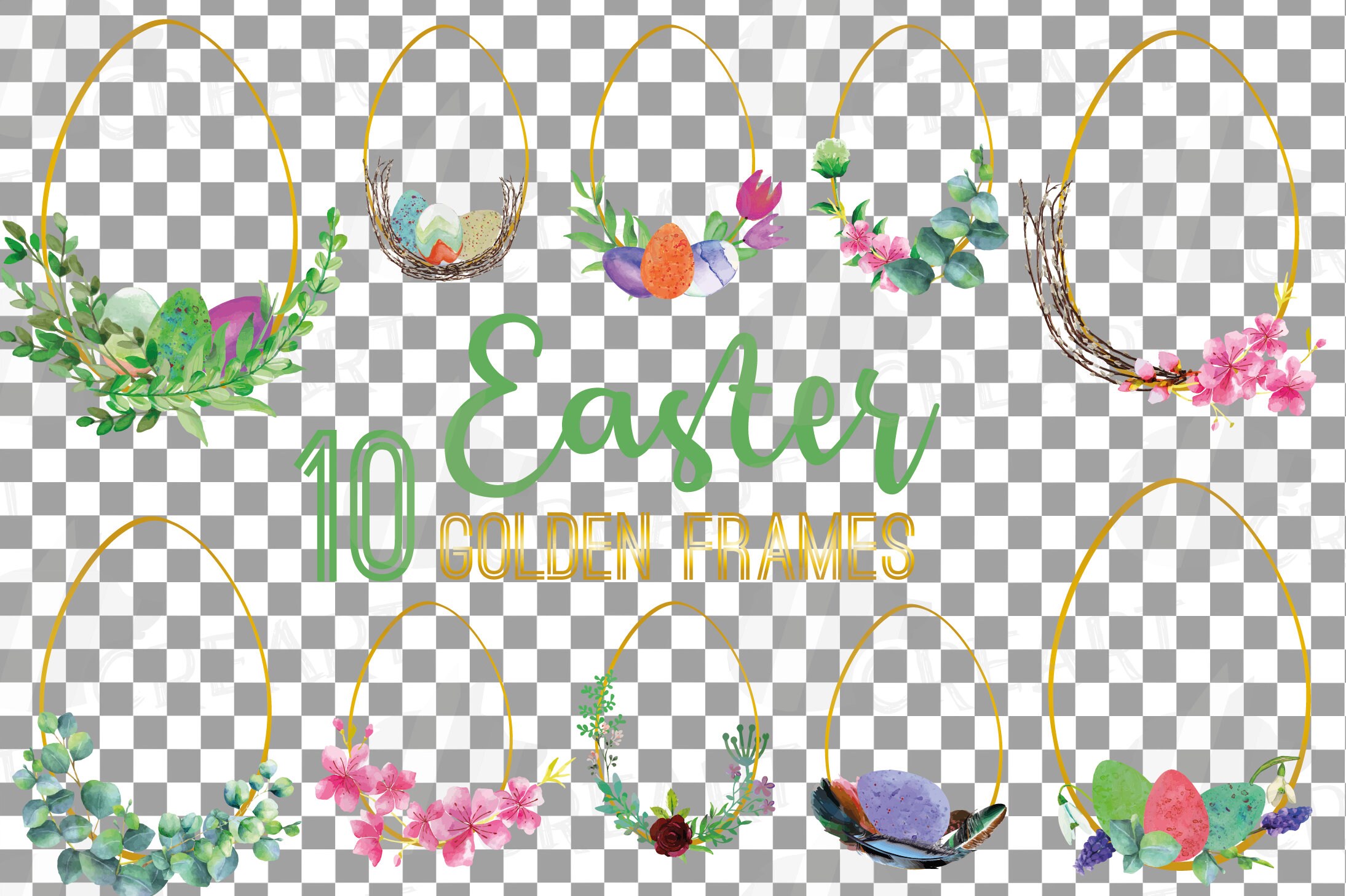Easter golden watercolor floral frames floral frames clip | Etsy