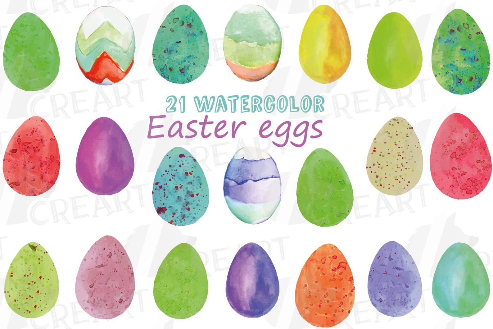 Watercolor Easter Eggs Colorful Clip Art Pack Printable Hand - Etsy