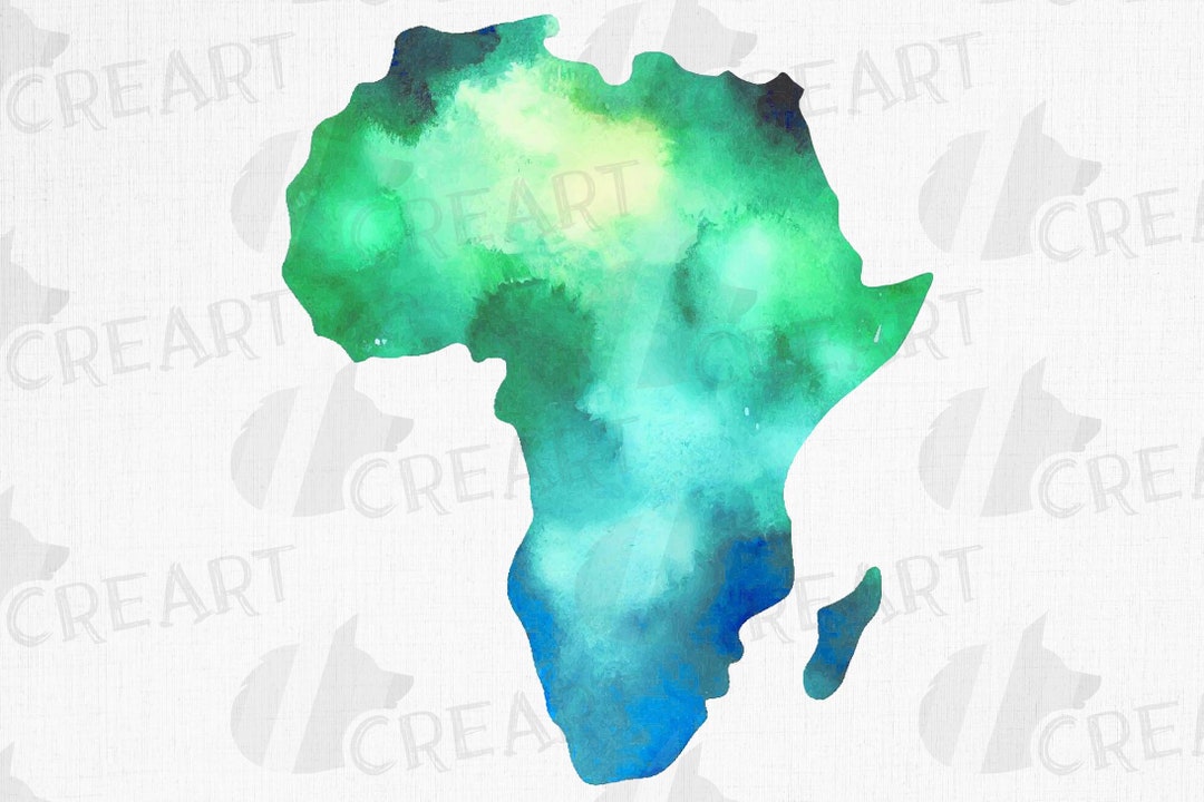 Watercolor Africa Map Clipart, Green and Blue Mother Continent Wall Art ...