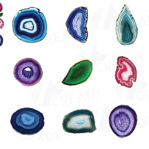 Agate Slice Watercolor, Mineral Agate Slice Clip Art Collection. 14 ...