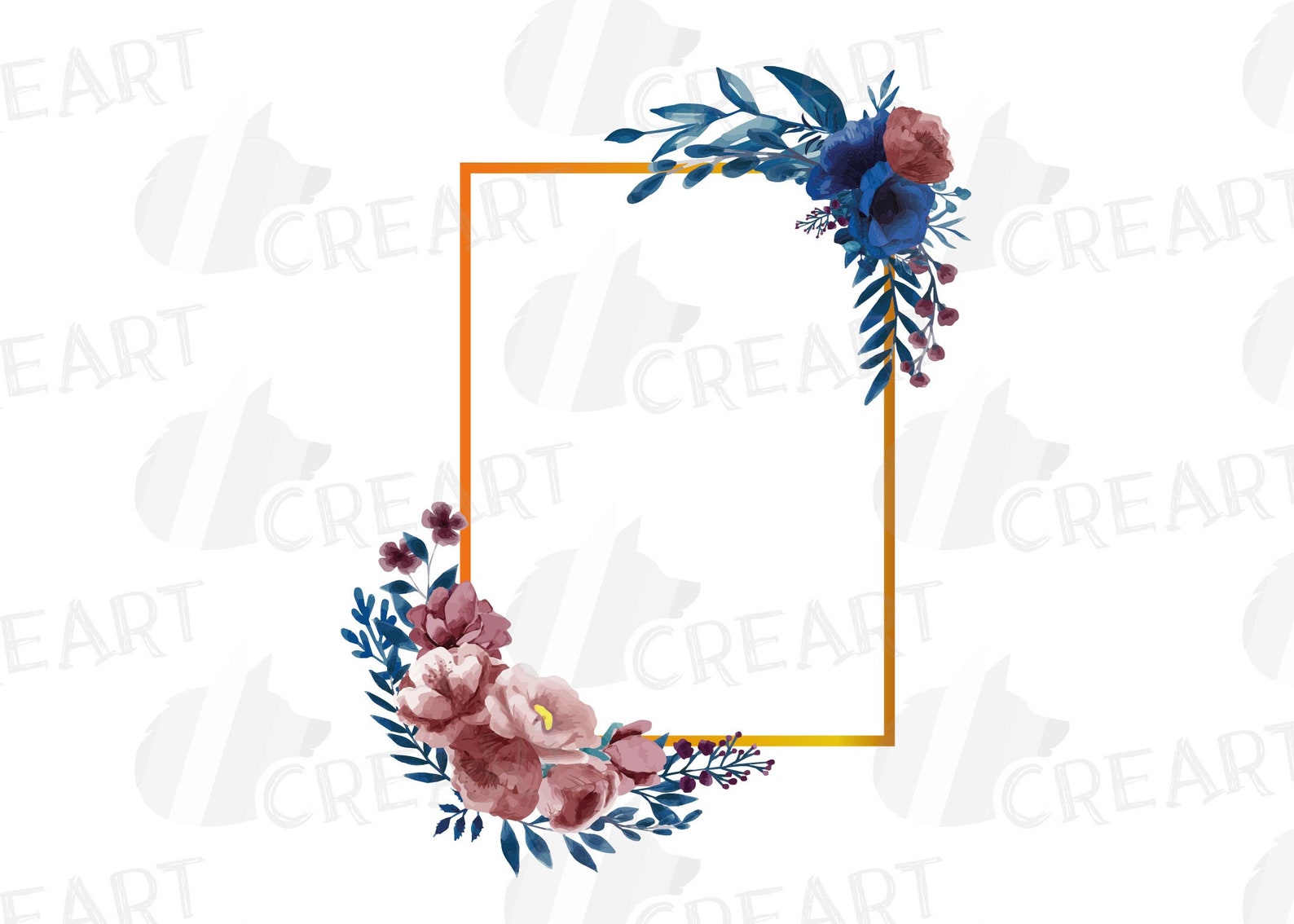 Watercolor Elegant Navy Blue and Blush Floral Borders Elegant | Etsy