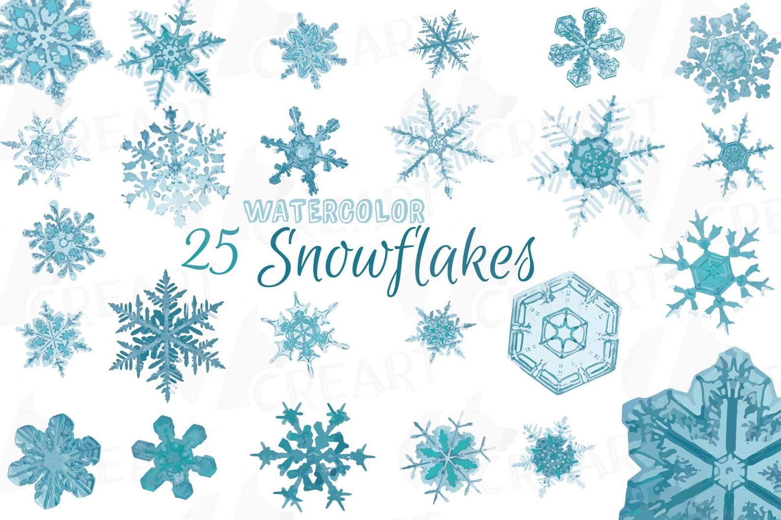 Watercolor Snowflakes Clip Art Hand Painted Snow Crystals - Etsy