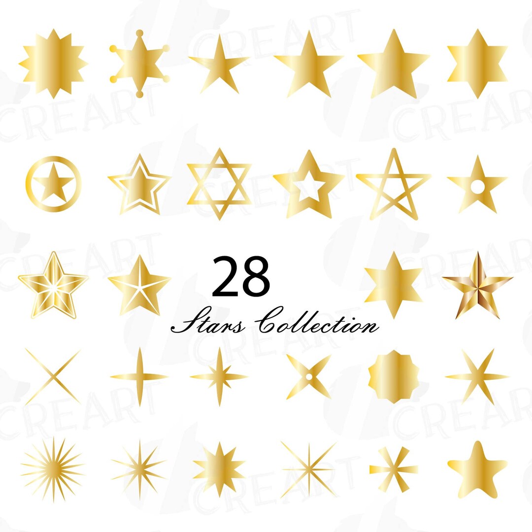 Gold Stars Clipart: 28 Star Graphics for Silhouette, Cricut (digital ...