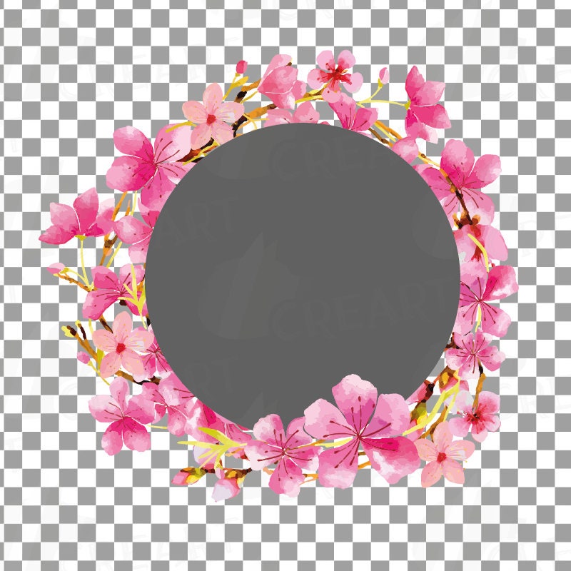 Waterclor Cherry Blossom Wreath Clip Art. Watercolor Flowers | Etsy